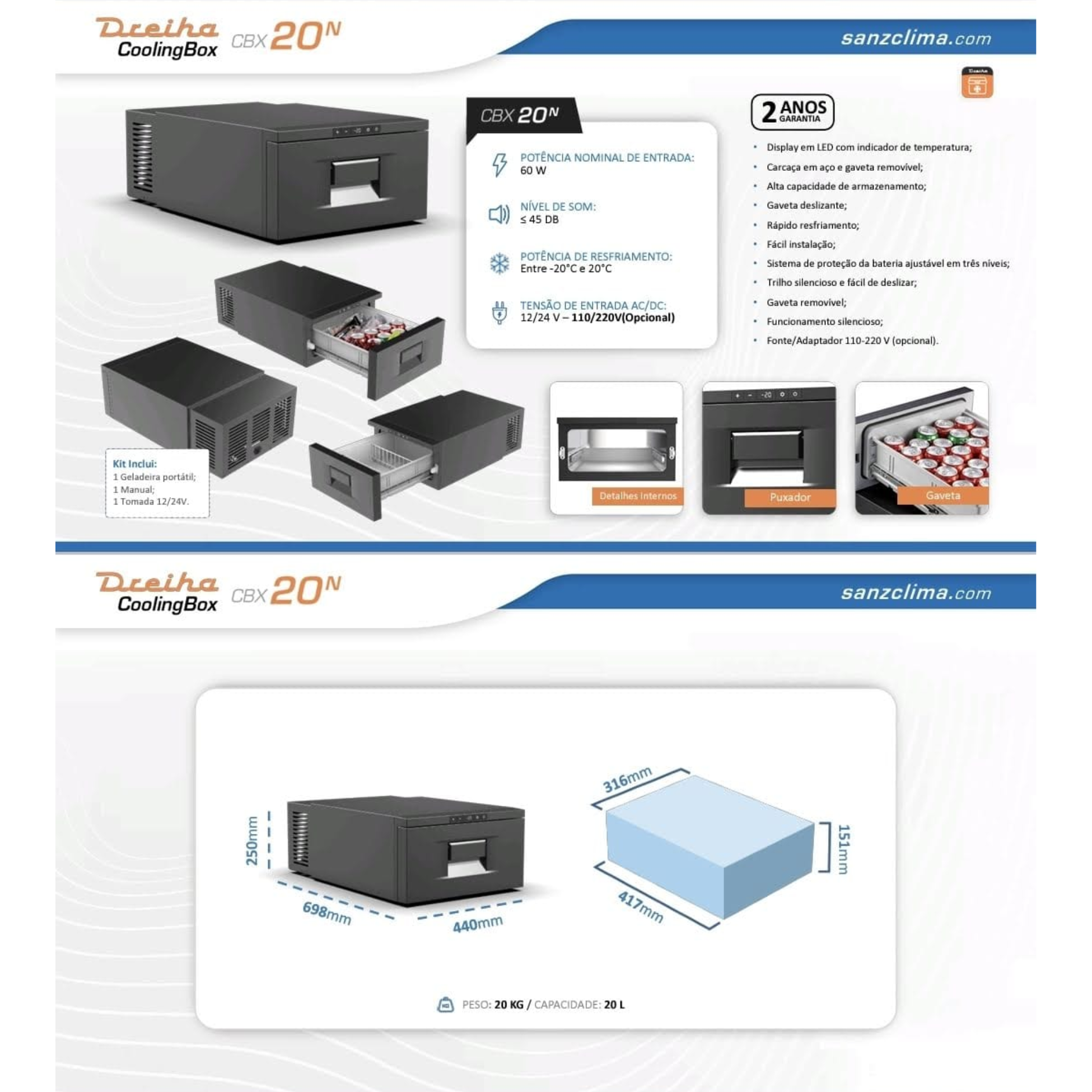 Geladeira de Gaveta Automotiva Dreiha CBX 20L - Ideal para Trailer e Motorhome